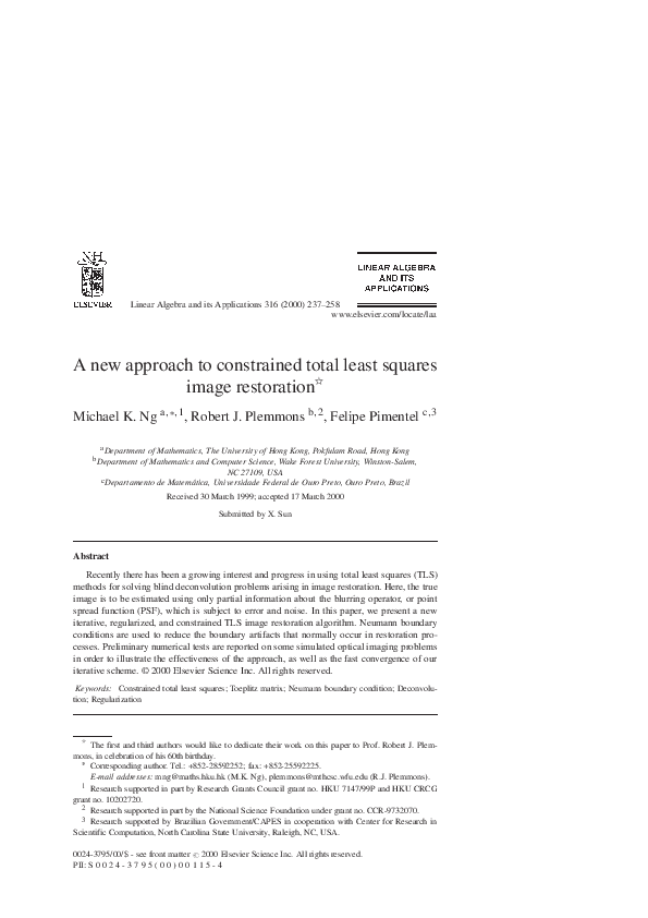 Pdf A New Approach To Constrained Total Least Squares Image Restoration