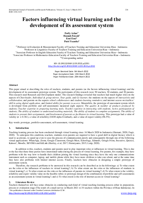 (PDF) Factors influencing virtual learning and the development of its ...