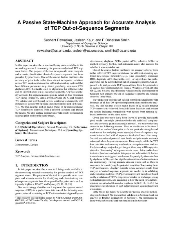 (PDF) A passive state-machine approach for accurate analysis of TCP out-of-sequence segments