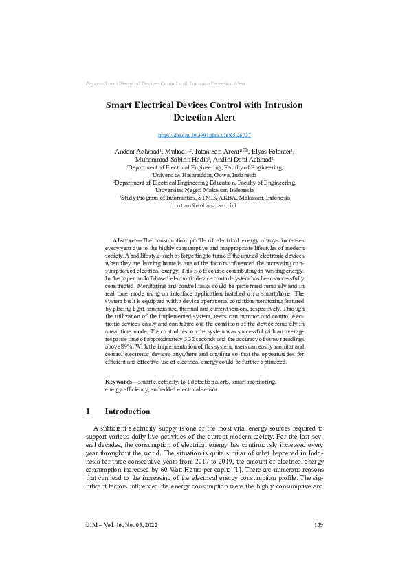 (PDF) Smart Electrical Devices Control with Intrusion Detection Alert
