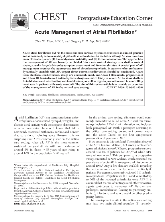 (PDF) Acute Management of Atrial Fibrillation