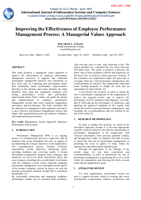 (PDF) Improving the Effectiveness of Employee Performance Management ...