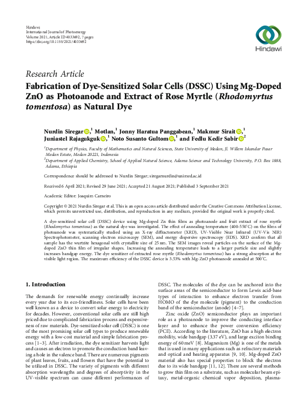 (PDF) Fabrication of Dye-Sensitized Solar Cells (DSSC) Using Mg-Doped ...