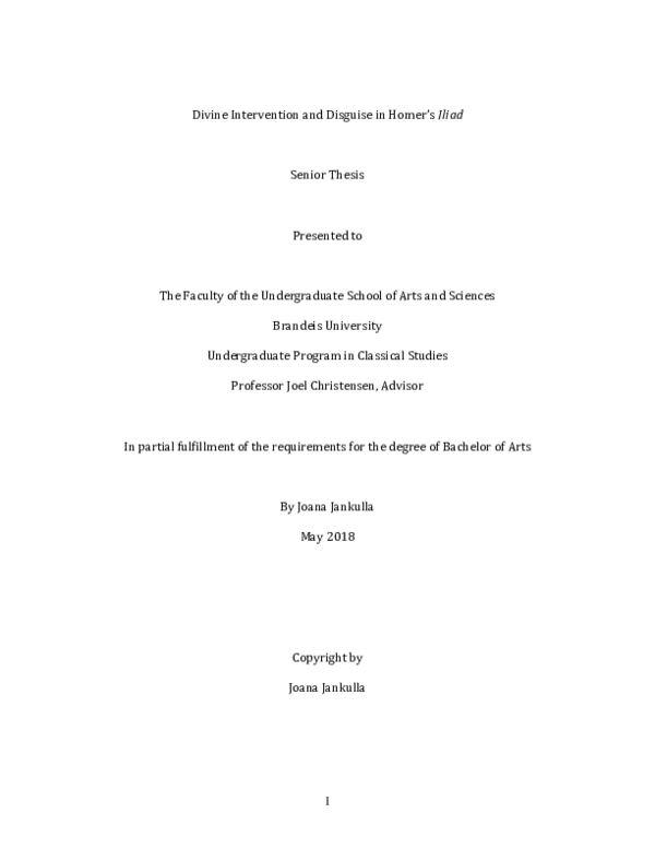 (PDF) Divine Intervention and Disguise in Homer’s Iliad