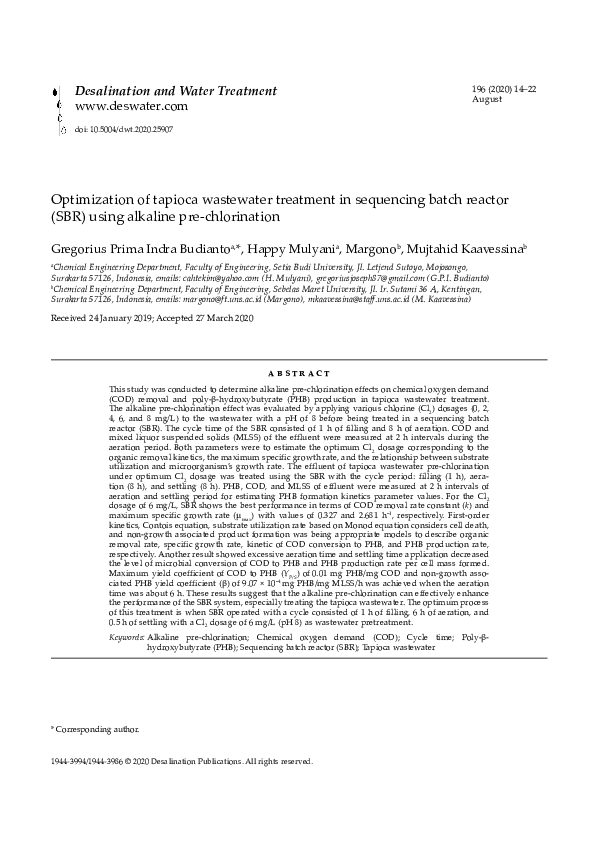 (PDF) Optimization of tapioca wastewater treatment in sequencing batch reactor (SBR) using ...