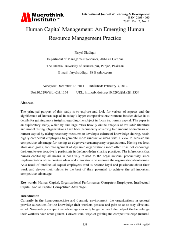 (PDF) Human Capital Management: An Emerging Human Resource Management Practice