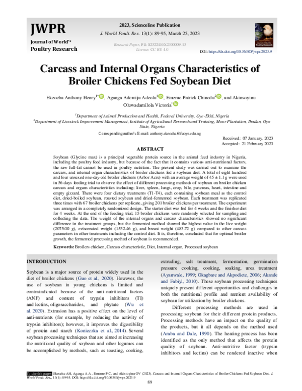 (PDF) Carcass and Internal Organs Characteristics of Broiler Chickens ...