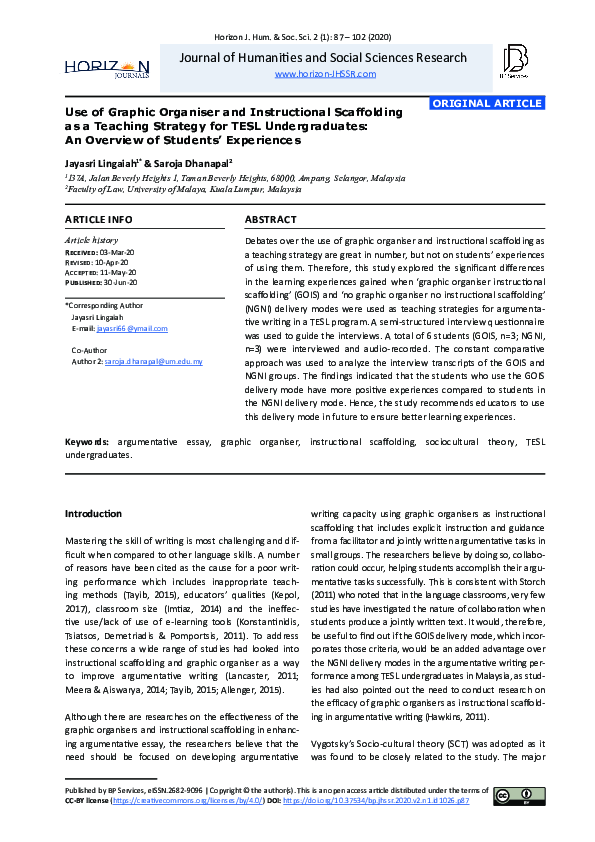 (PDF) Use of Graphic Organiser and Instructional Scaffolding as a ...