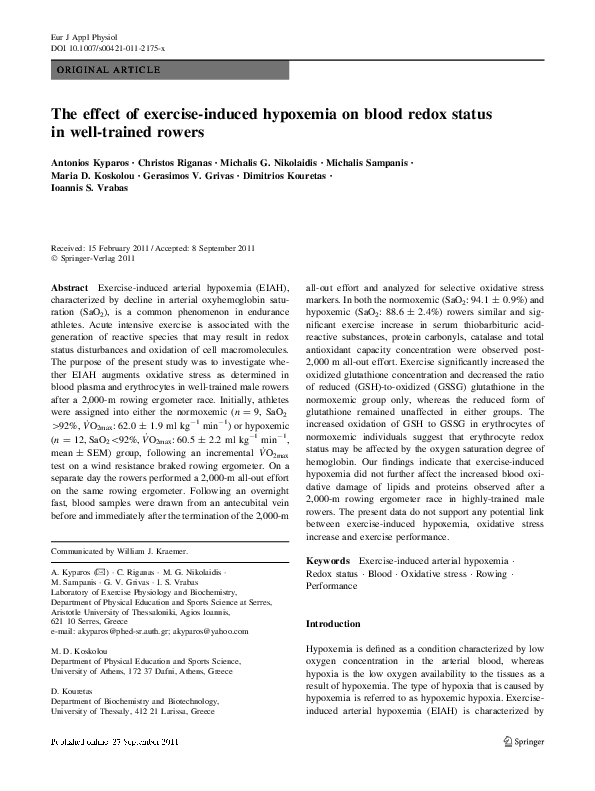(PDF) The effect of exercise-induced hypoxemia on blood redox status in ...