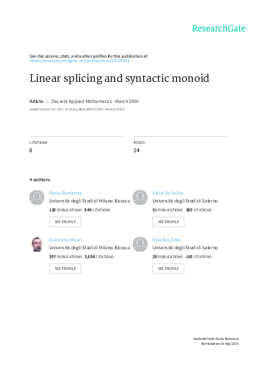 (PDF) Linear splicing and syntactic monoid