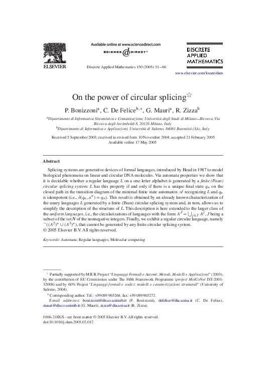(PDF) On the power of circular splicing