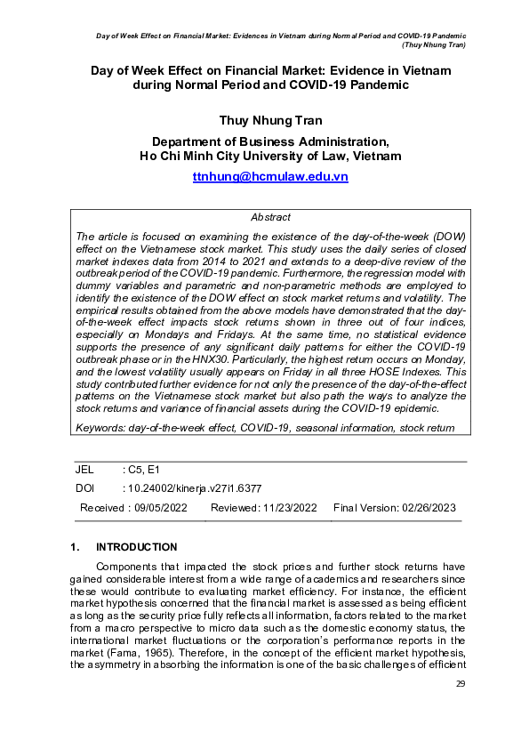 (PDF) Day of Week Effect on Financial Market: Evidence in Vietnam ...