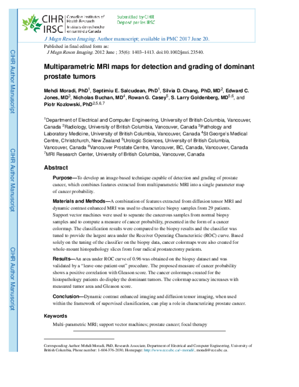 (PDF) Multiparametric MRI maps for detection and grading of dominant ...