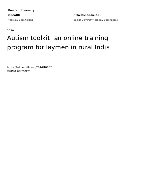 (PDF) Autism toolkit: an online training program for laymen in rural India