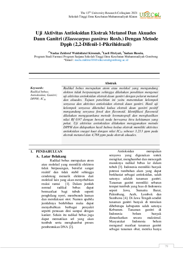 (PDF) Uji Aktivitas Antioksidan Ekstrak Metanol Dan Akuades Daun Ganitri (Elaeocarpus ganitrus ...