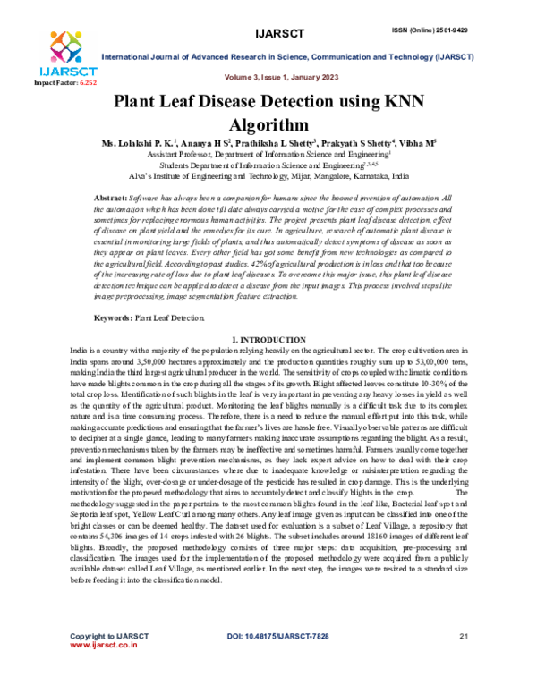 (PDF) DETECTION OF PLANT LEAF DISEASES USING MACHINE LEARNING ALGORITHM | Arumugam Raju ...
