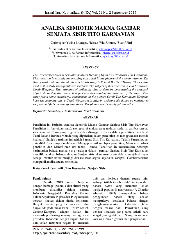 (PDF) Analisa Semiotik Makna Gambar Senjata Sisir Tito Karnavian