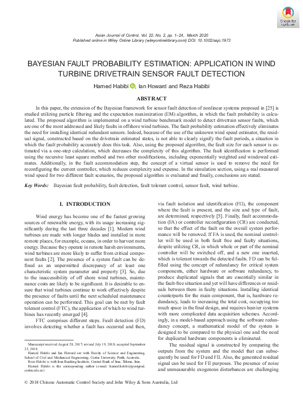 (PDF) Bayesian Fault Probability Estimation: Application in Wind Turbine Drivetrain Sensor Fault ...