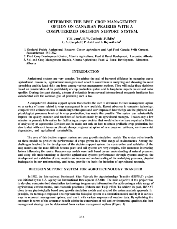(PDF) Determine the best crop management option on Canadian prairies with a computerized ...
