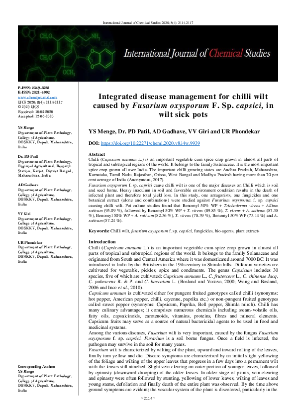 (PDF) Integrated disease management for chilli wilt caused by Fusarium ...