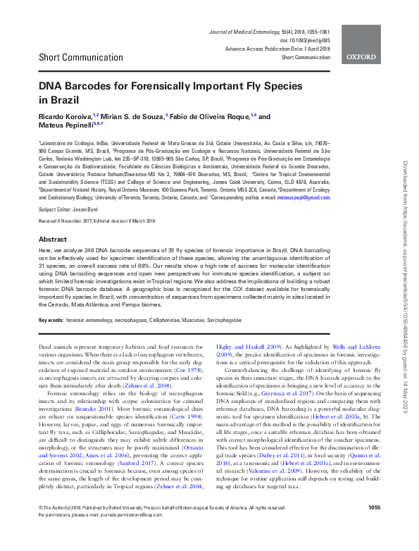 (PDF) DNA Barcodes for Forensically Important Fly Species in Brazil