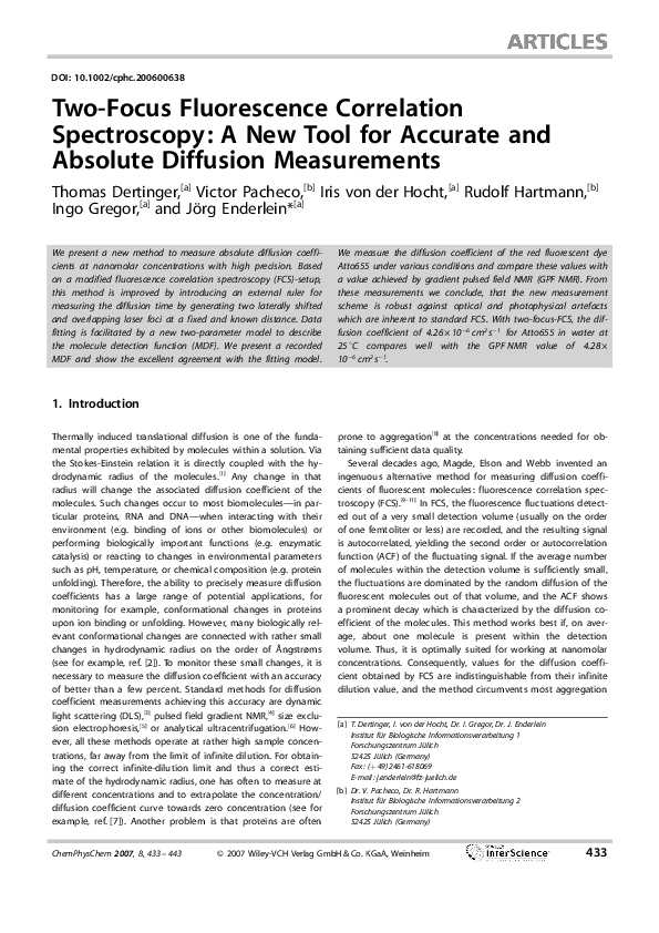 (PDF) Two-Focus Fluorescence Correlation Spectroscopy: A New Tool for Accurate and Absolute ...