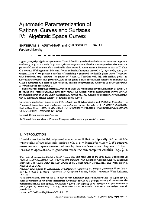 (PDF) Automatic parameterization of rational curves and surfaces IV: algebraic space curves