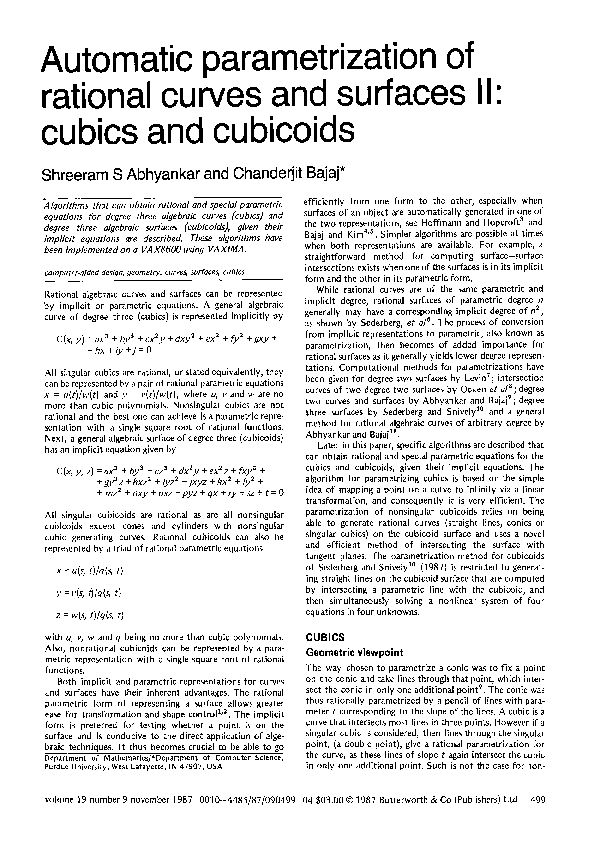 Pdf Automatic Parametrization Of Rational Curves And Surfaces Ii