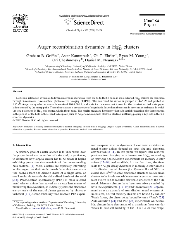 Pdf Auger Recombination Dynamics In Clusters