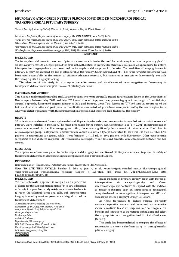 Neuronavigation-Guided Versus Fluoroscopic-Guided Microneurosurgical ...
