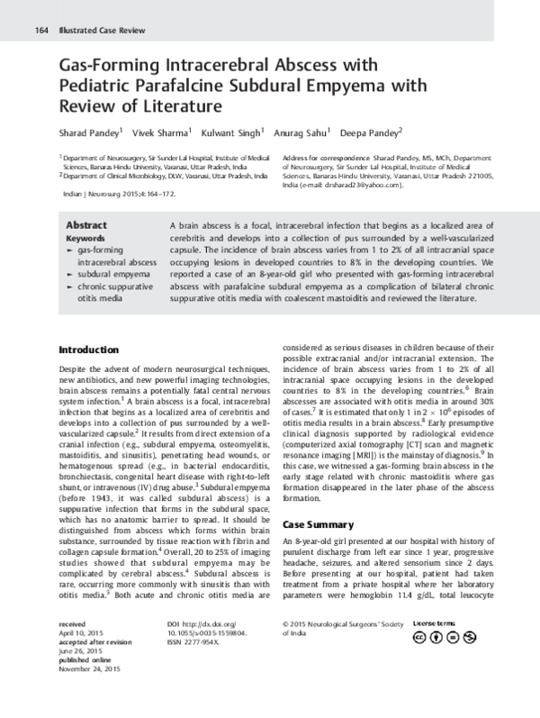 (PDF) Gas-Forming Intracerebral Abscess with Pediatric Parafalcine ...