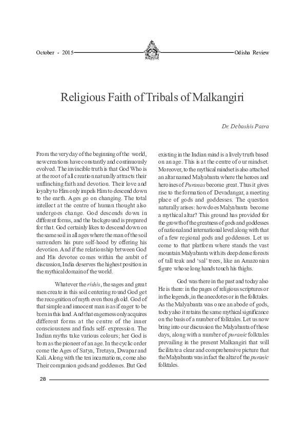 (PDF) Religious Faith of Tribals of Malkangiri
