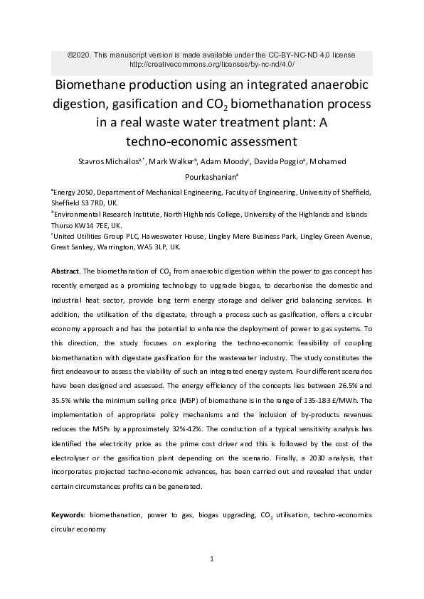 Pdf Biomethane Production Using An Integrated Anaerobic Digestion Gasification And Co2