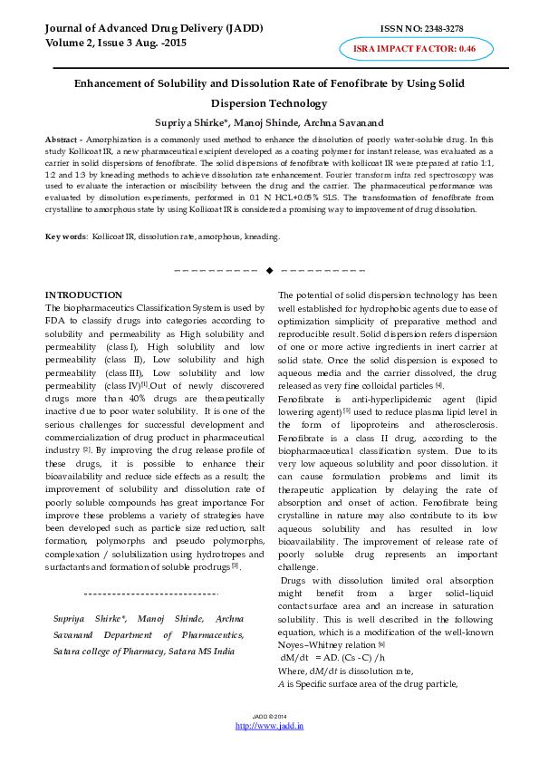 (PDF) Journal of Advanced Drug Delivery (JADD) Enhancement of ...