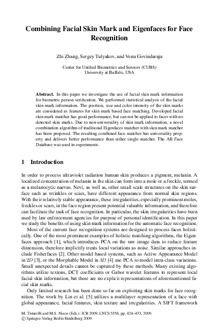 (PDF) Combining Facial Skin Mark and Eigenfaces for Face Recognition