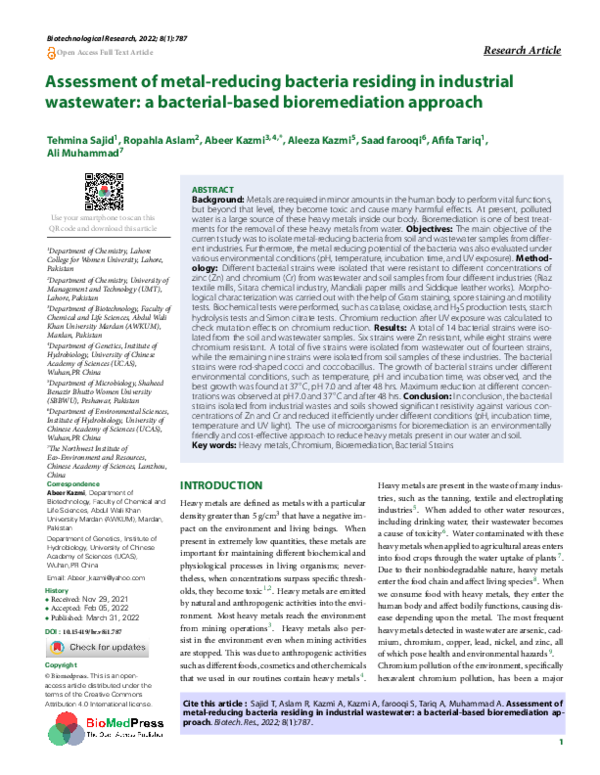 (PDF) Assessment of metal-reducing bacteria residing in industrial wastewater: a bacterial-based ...