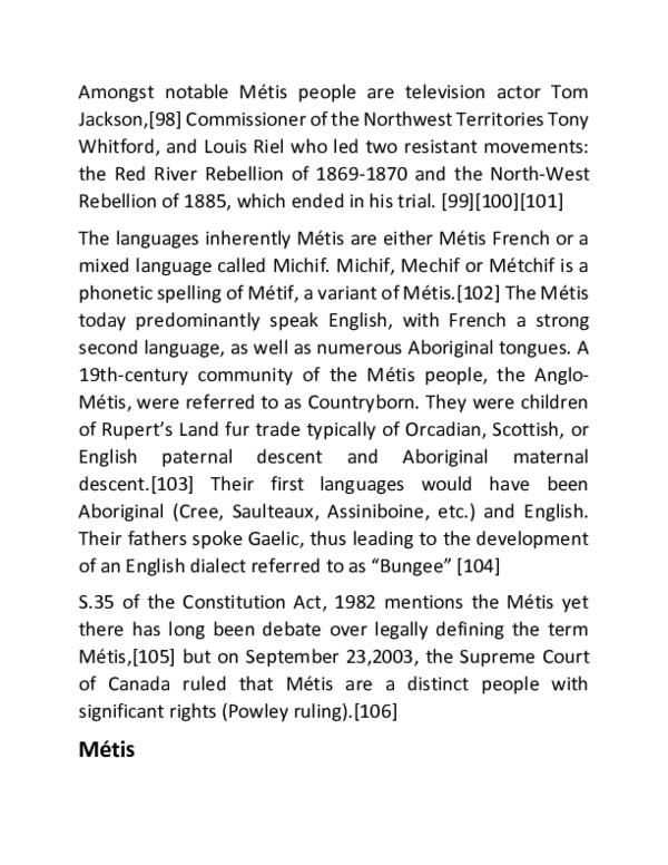 (PDF) Amongst notable Métis people are television actor Tom Jackson,[98 ...