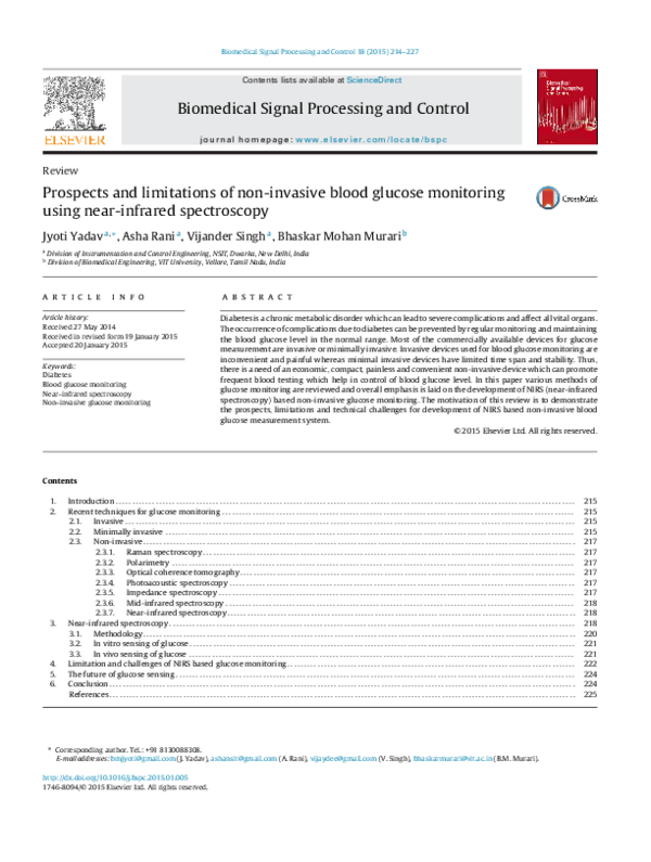 (PDF) Prospects and limitations of non-invasive blood glucose monitoring using near-infrared ...