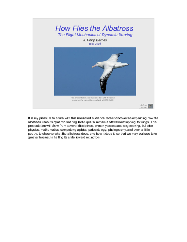 (PDF) How Flies the Albatross – the Flight Mechanics of Dynamic Soaring