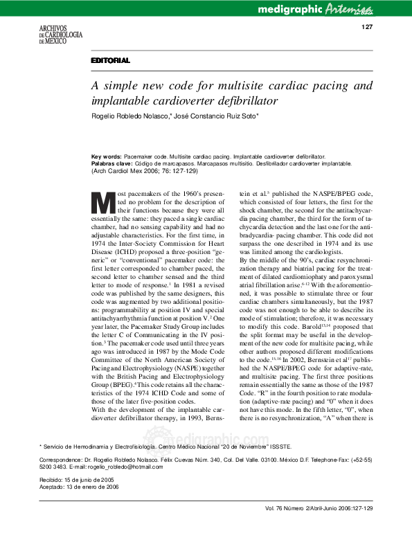 (PDF) A simple new code for multisite cardiac pacing and implantable ...