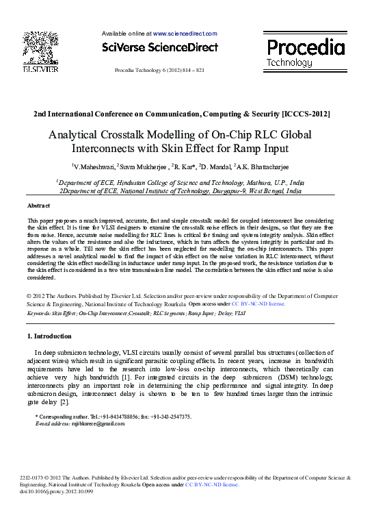 Pdf Analytical Crosstalk Modelling Of On Chip Rlc Global Interconnects With Skin Effect For