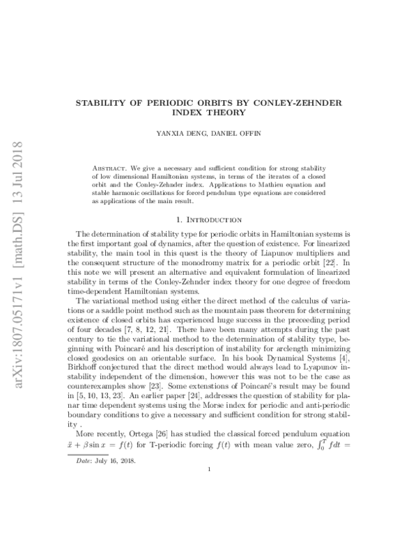 (PDF) Stability of periodic orbits by Conley-Zehnder index theory