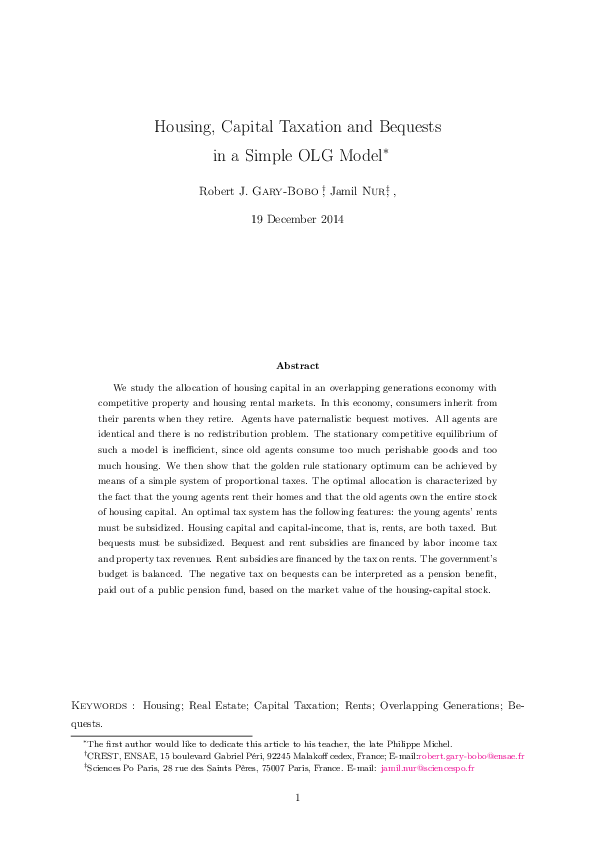 (PDF) Housing, Capital Taxation and Bequests in a Simple OLG Model