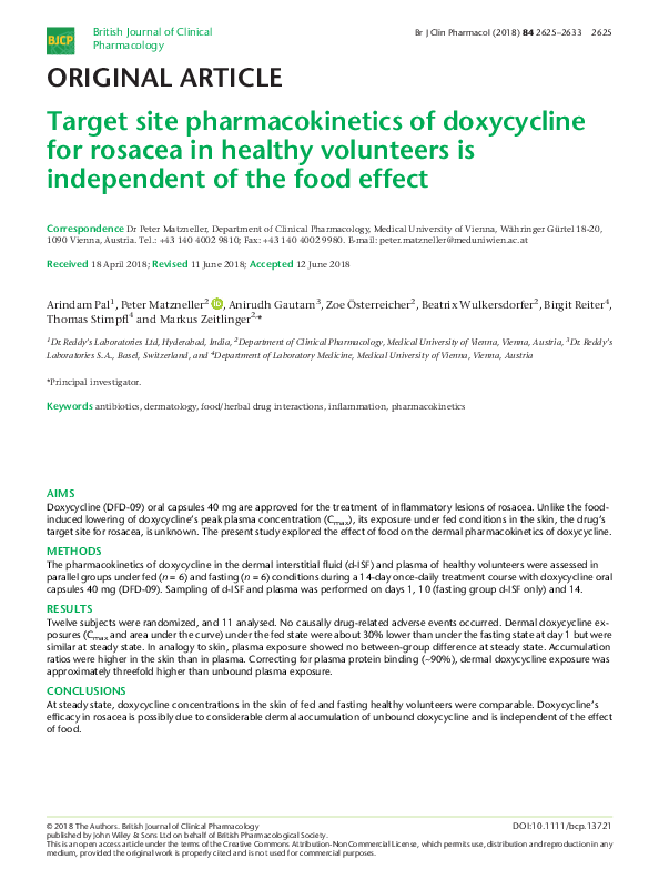 (PDF) Target site pharmacokinetics of doxycycline for rosacea in ...