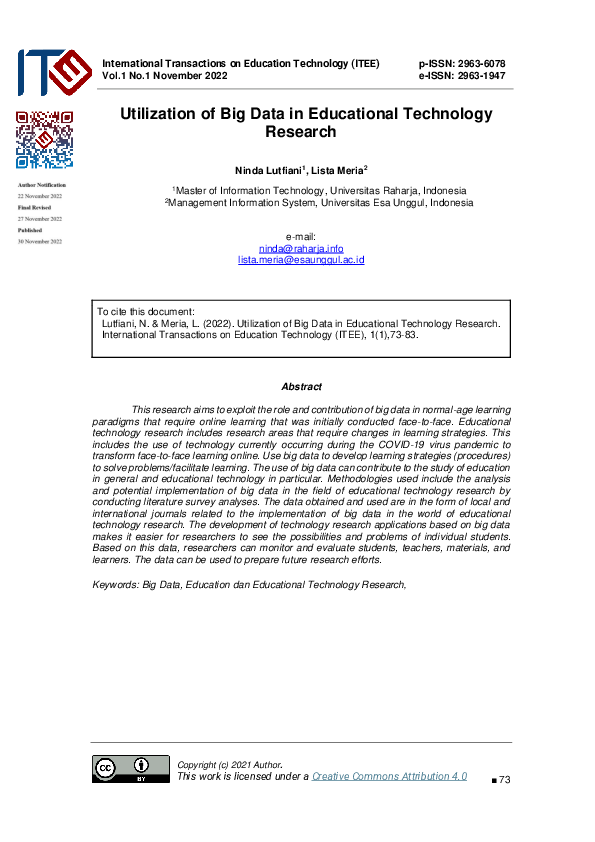 (PDF) Utilization Of Big Data in Educational Technology Research