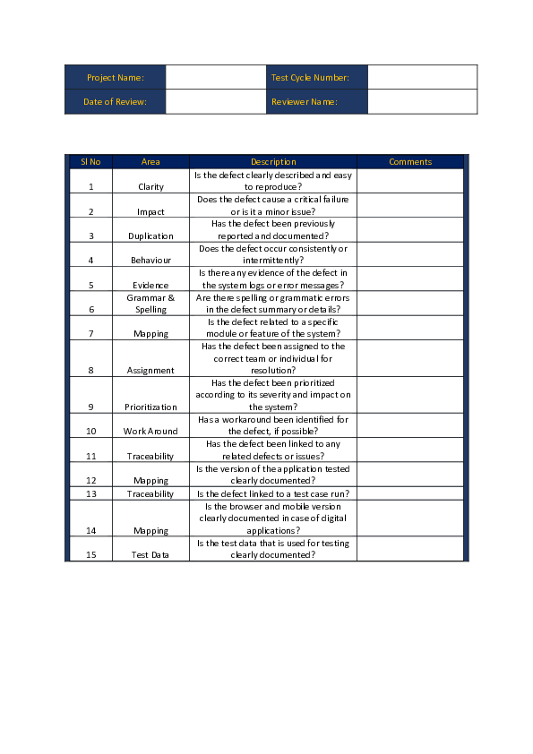 (PDF) Defect Review Checklist