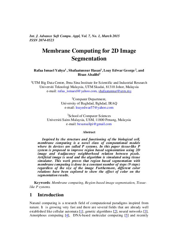 (PDF) Membrane Computing for 2D Image Segmentation | Dr. Rafaa Ismael Yahya - Academia.edu