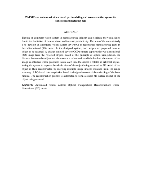(PDF) IV-FMC: An automated vision based part modeling and ...