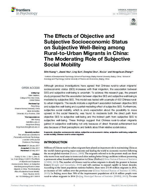 (PDF) The Effects of Objective and Subjective Socioeconomic Status on Subjective Well-Being ...