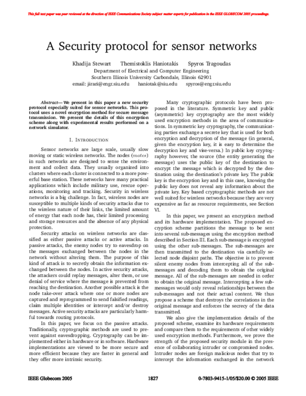 (PDF) A security protocol for sensor networks